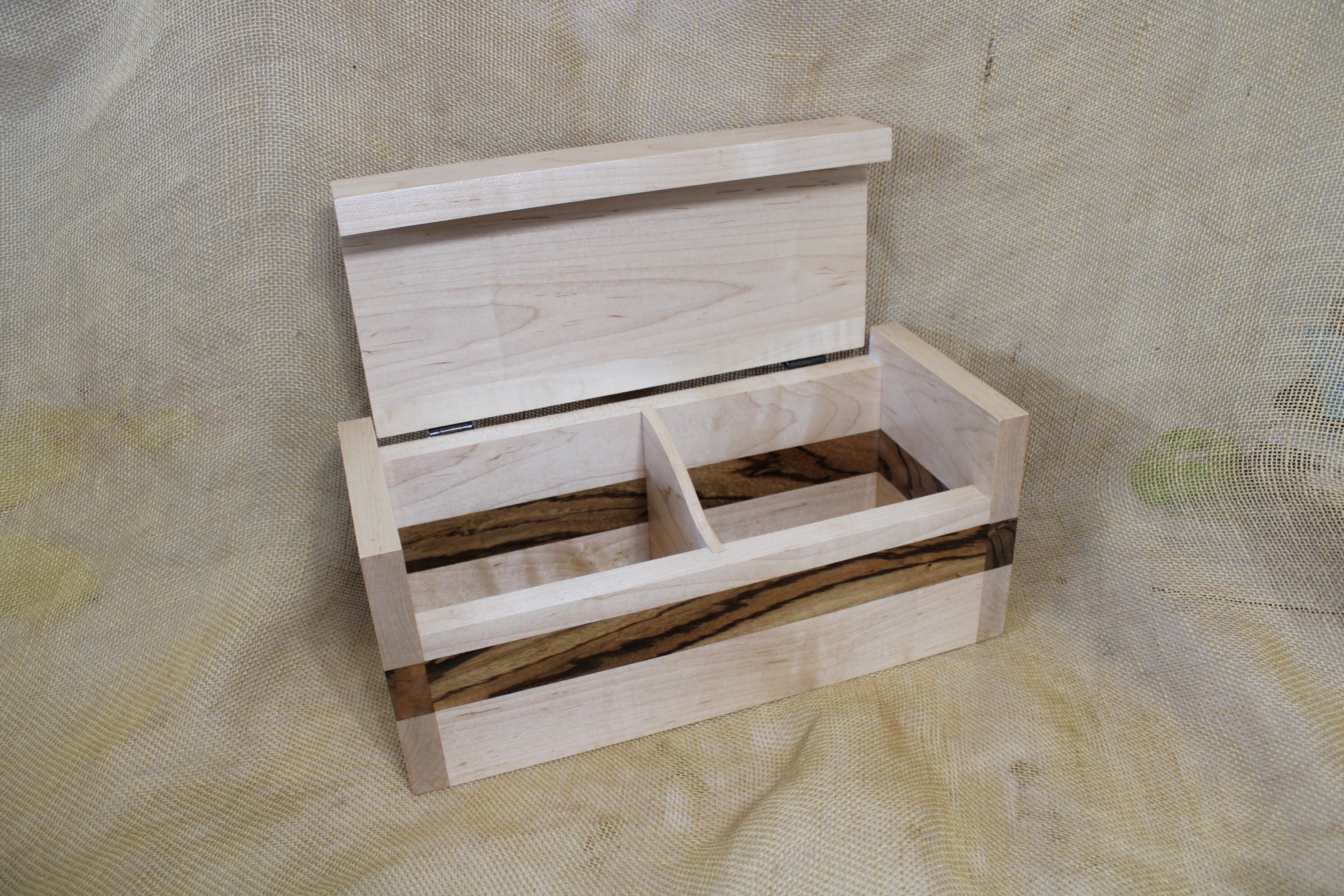 Double Recipe Box in Maple and Zebra Wood with Stop Hinges | Etsy
