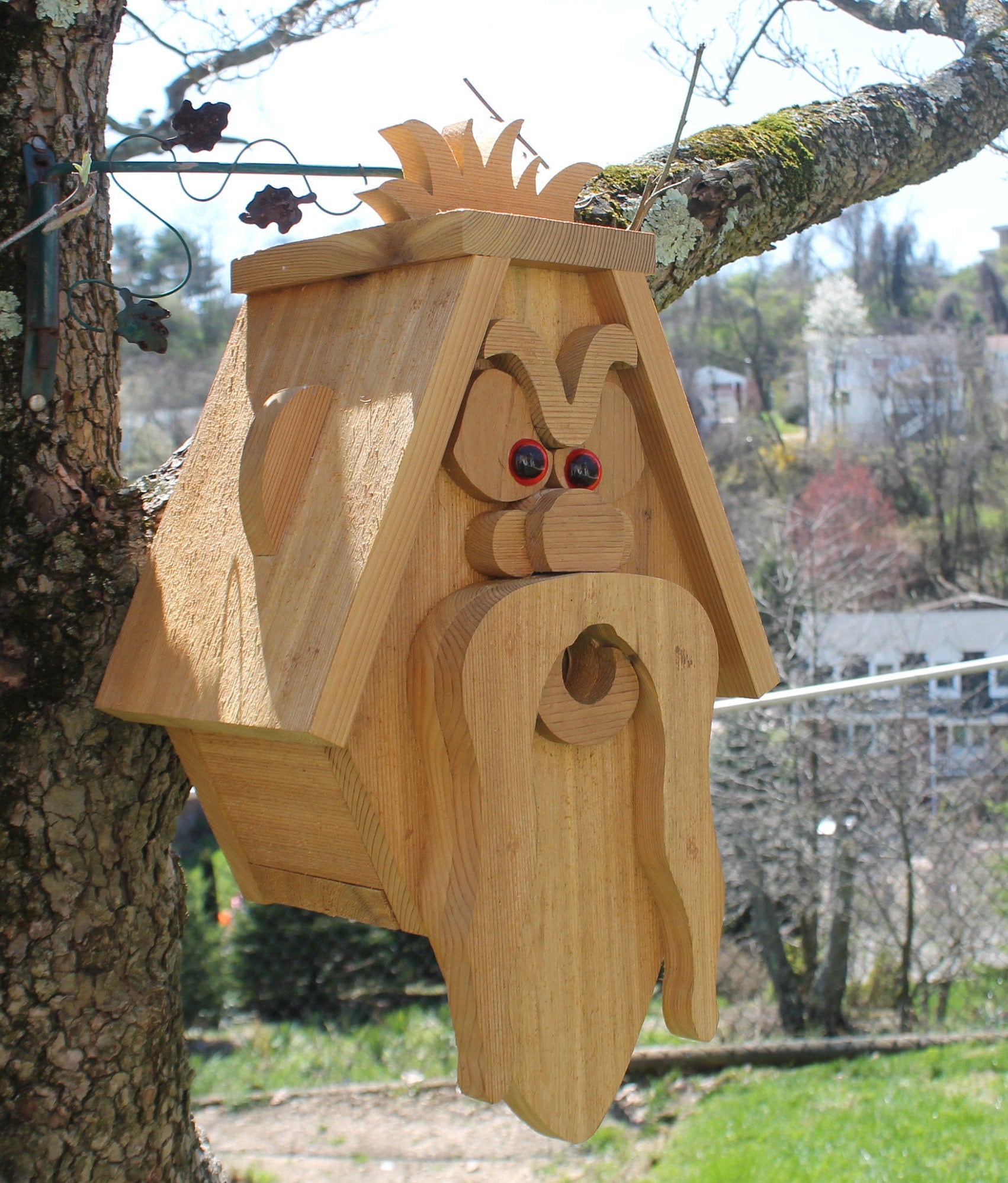 Old Man Cedar Hanging Birdhouse - Wooden Bird House With the Face of an ...
