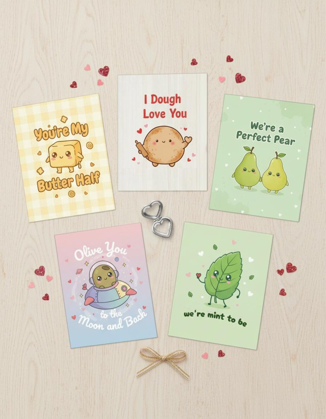Cute Food-pun Valentine's Day 5-pack Greeting Cards | You're My Butter ...