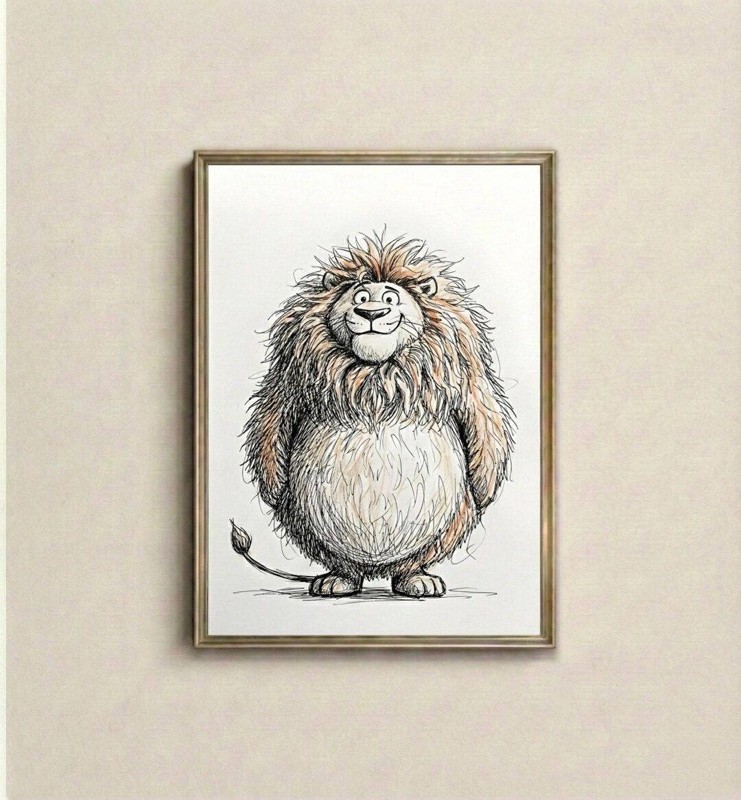 Scruffy Lion Art Print: Quirky Line Drawing, Minimalist Animal Portrait ...