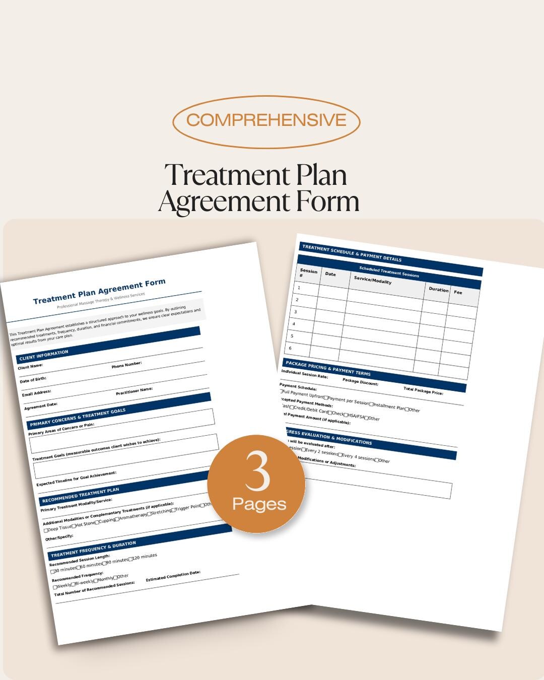 Treatment Plan Agreement Form for Massage Therapy - Professional Multi ...