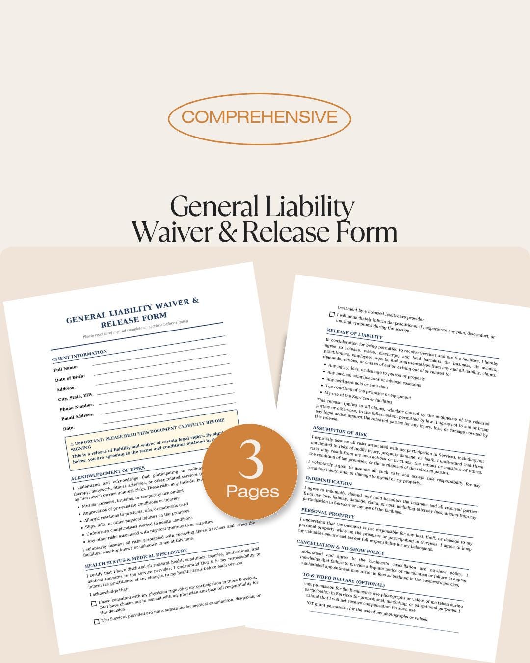Liability Waiver Form Template | Release Form | Massage Spa Salon ...