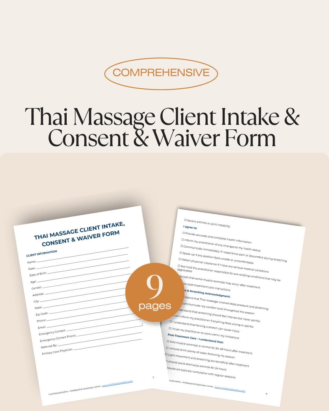 Thai Massage Consent Form | Intake Waiver | Client Form | Professional ...
