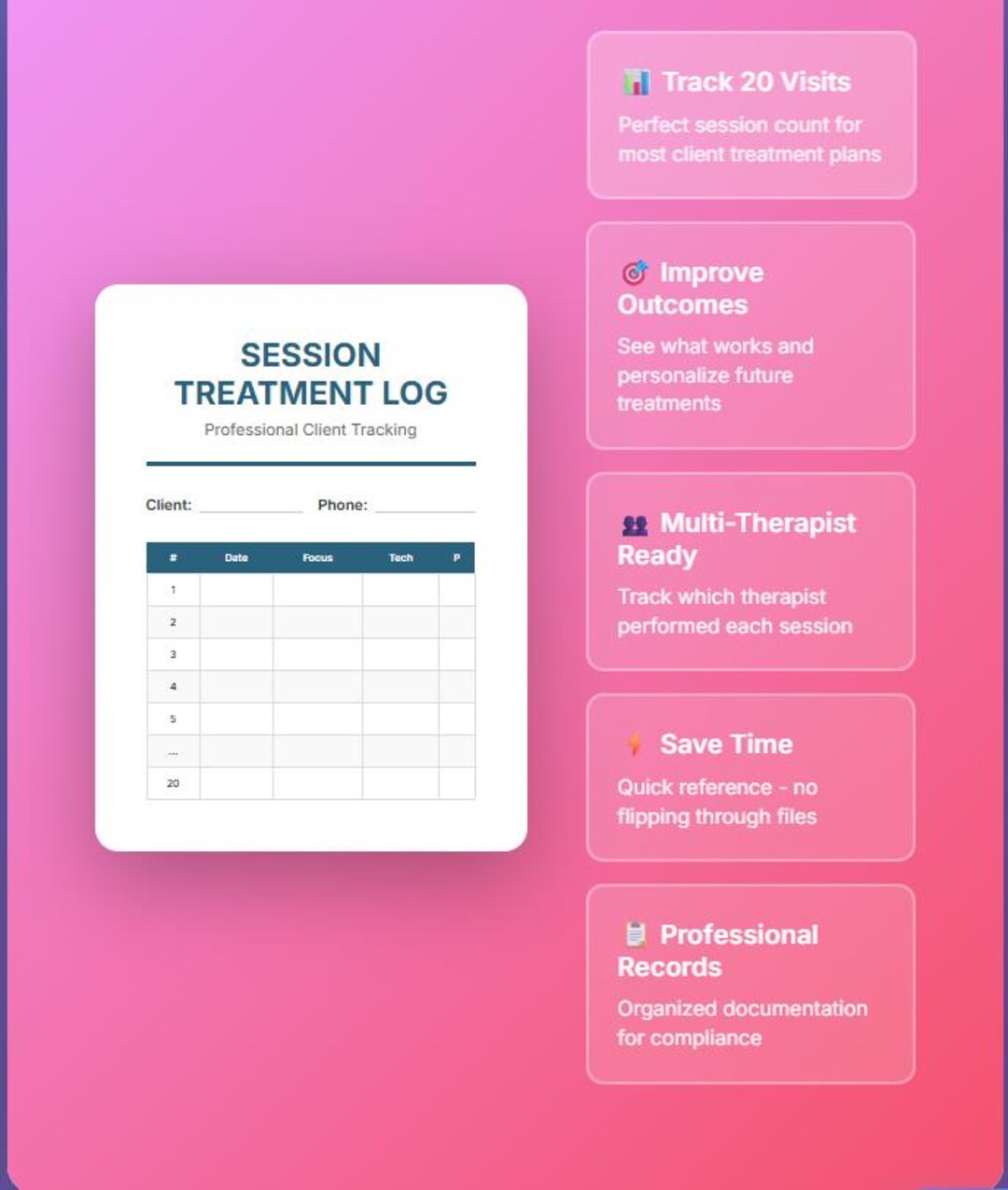 Massage Therapy Session Log - Client Treatment Tracker - Massage ...