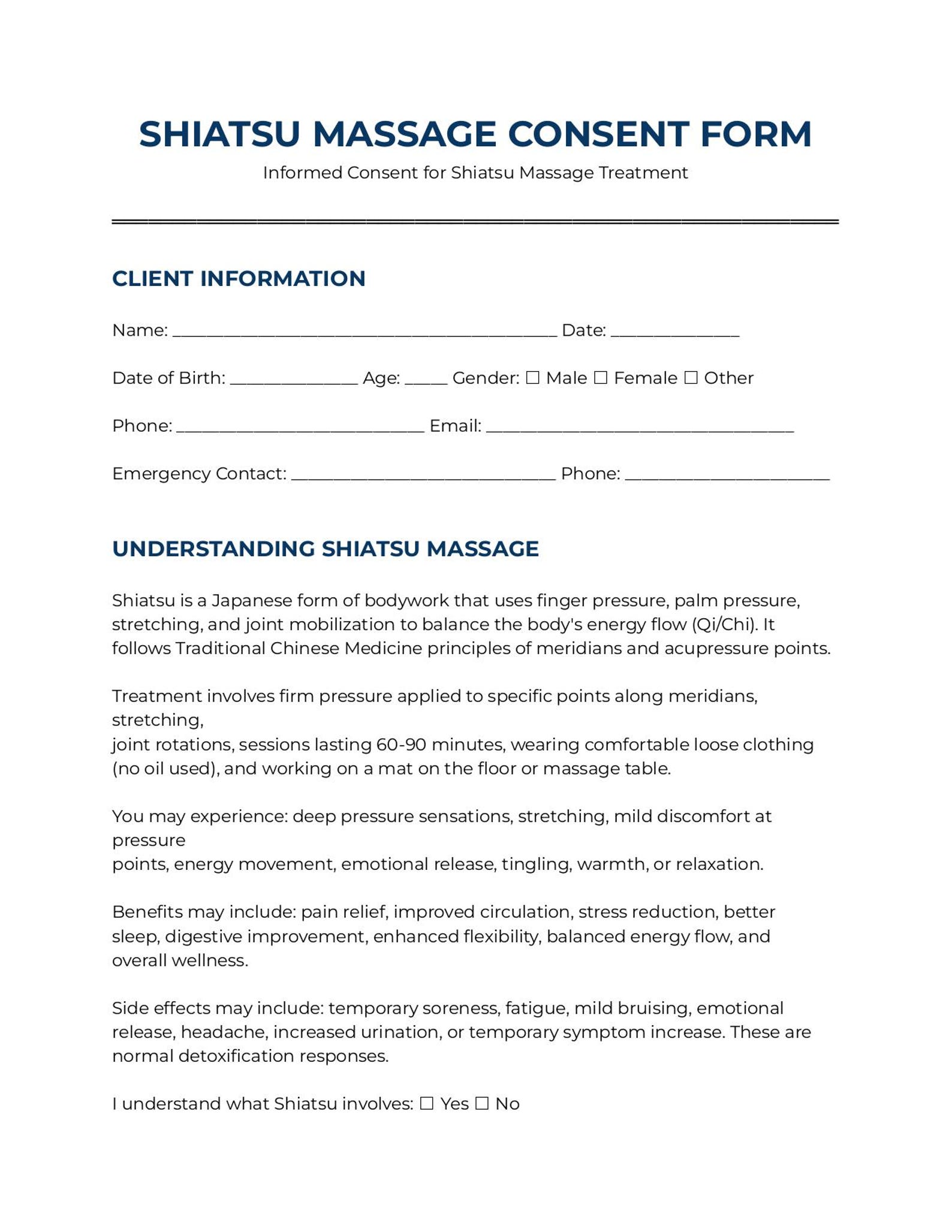 Massage Therapy Forms | Shiatsu Massage Consent Form - Massage Therapy ...