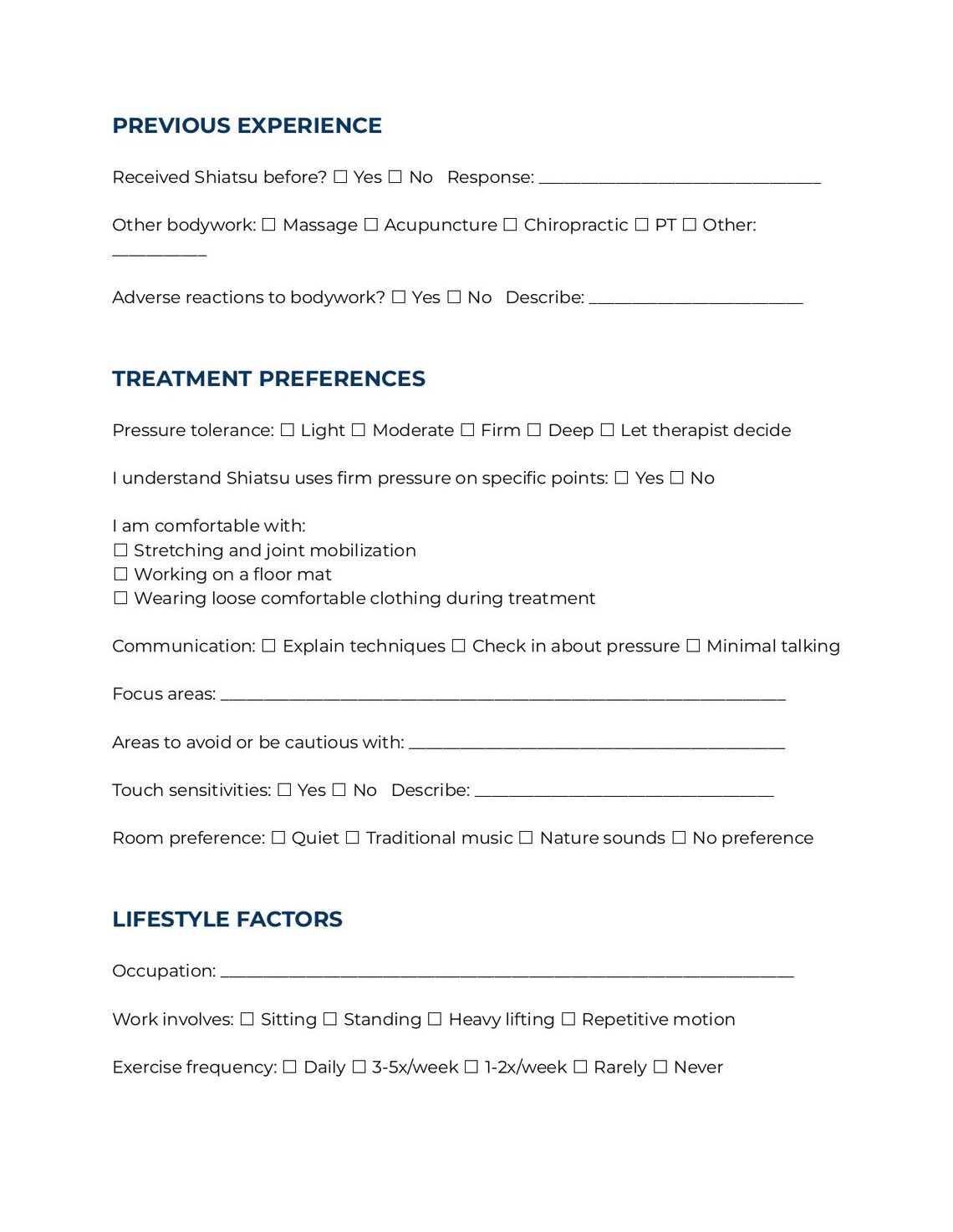 Massage Therapy Forms | Shiatsu Massage Consent Form - Massage Therapy ...