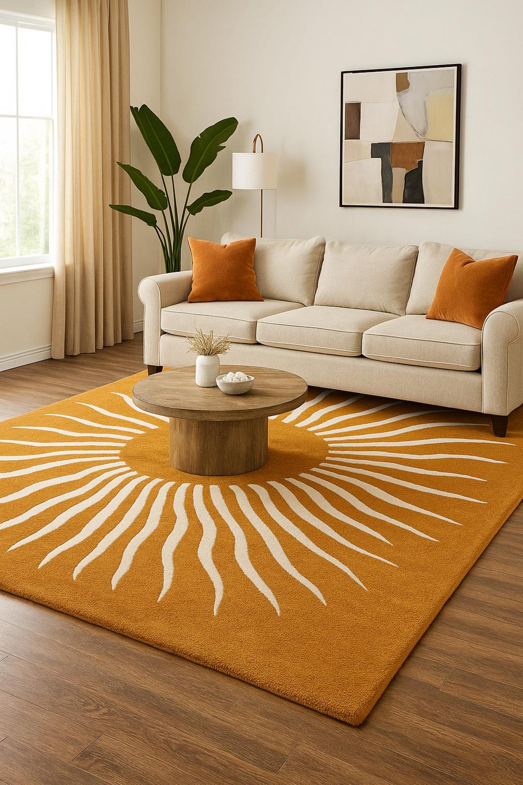 Handcrafted Wool Sunburst Rug: Modern Living Room Carpet - Etsy