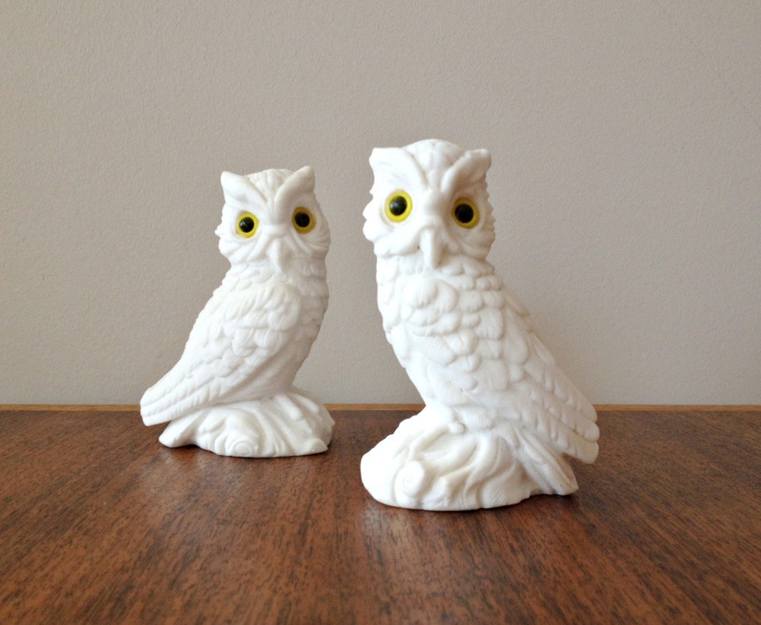 Vintage Owl Figurines in White Alabaster Owls Made in Italy - Etsy