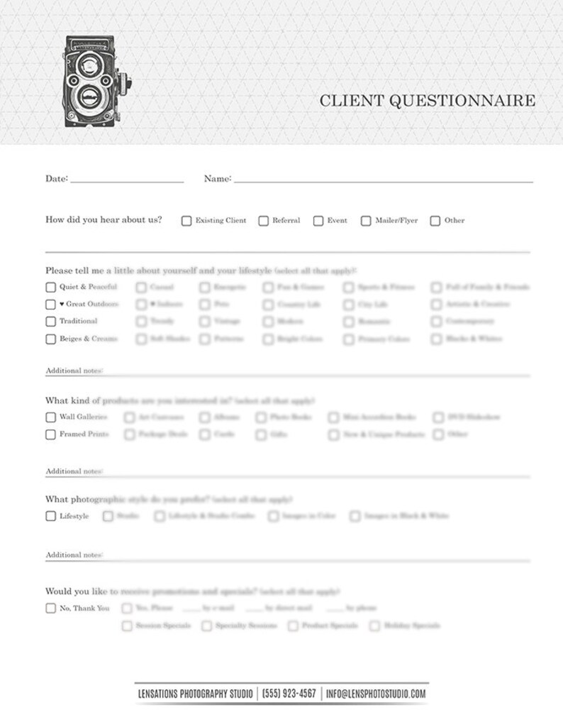 Client Questionnaire & Client Information Forms for Photographers ...