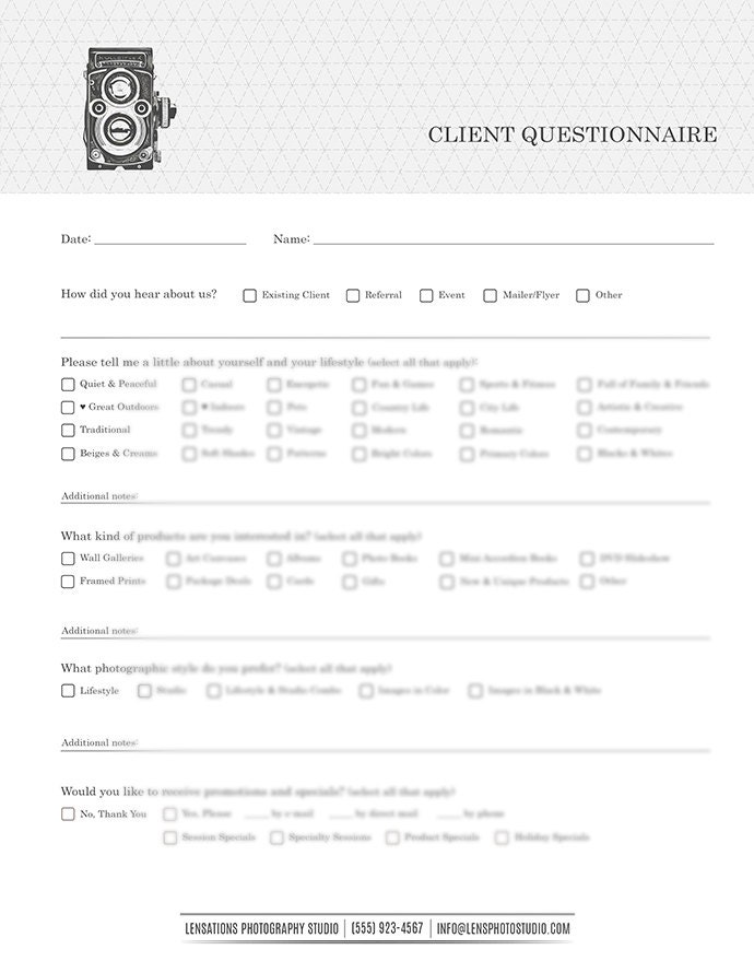 Client Questionnaire & Client Information Forms for Photographers ...