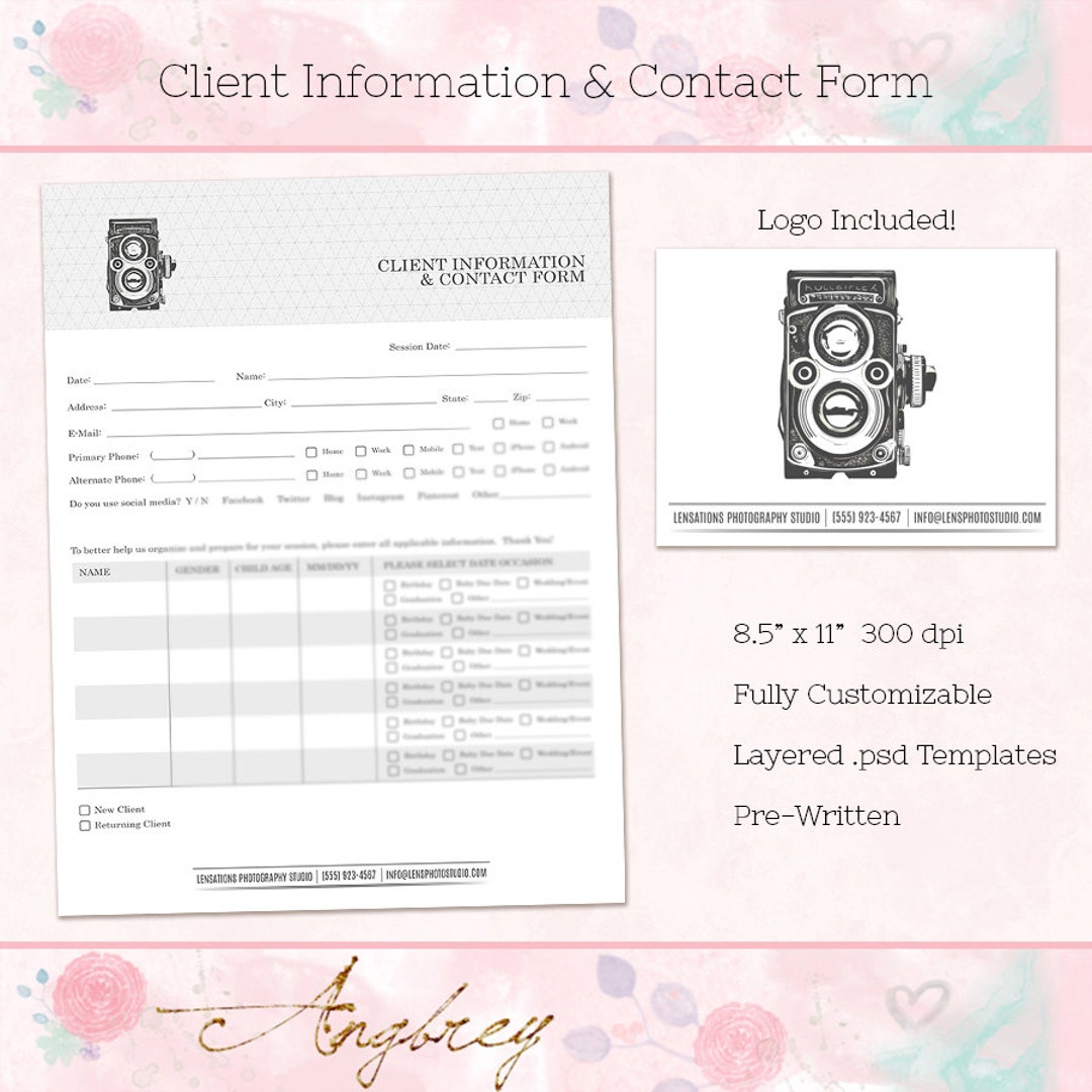 Client Info & Contact Form (for Photographers), Client Information Form ...