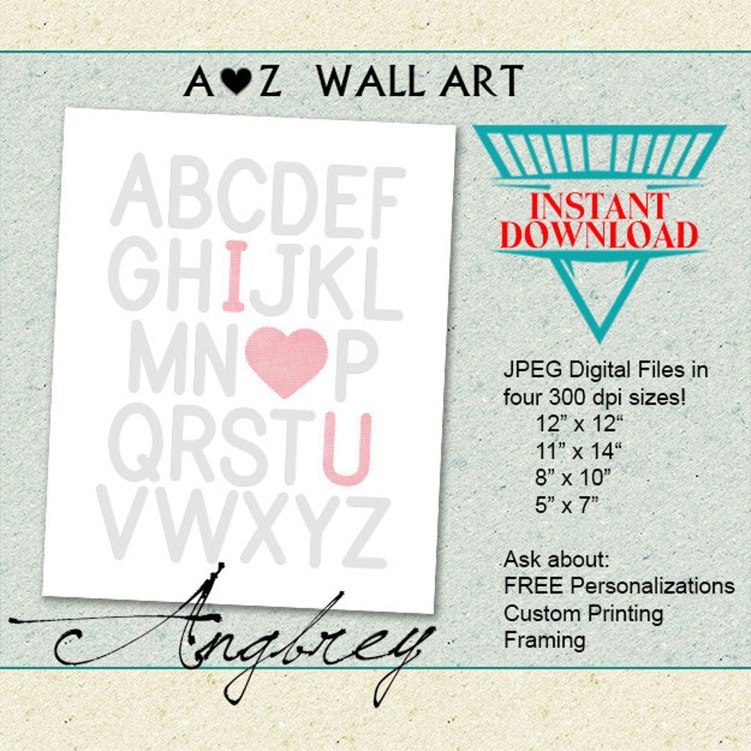 A Z (I Heart U) Wall Art, Instant Download - Etsy
