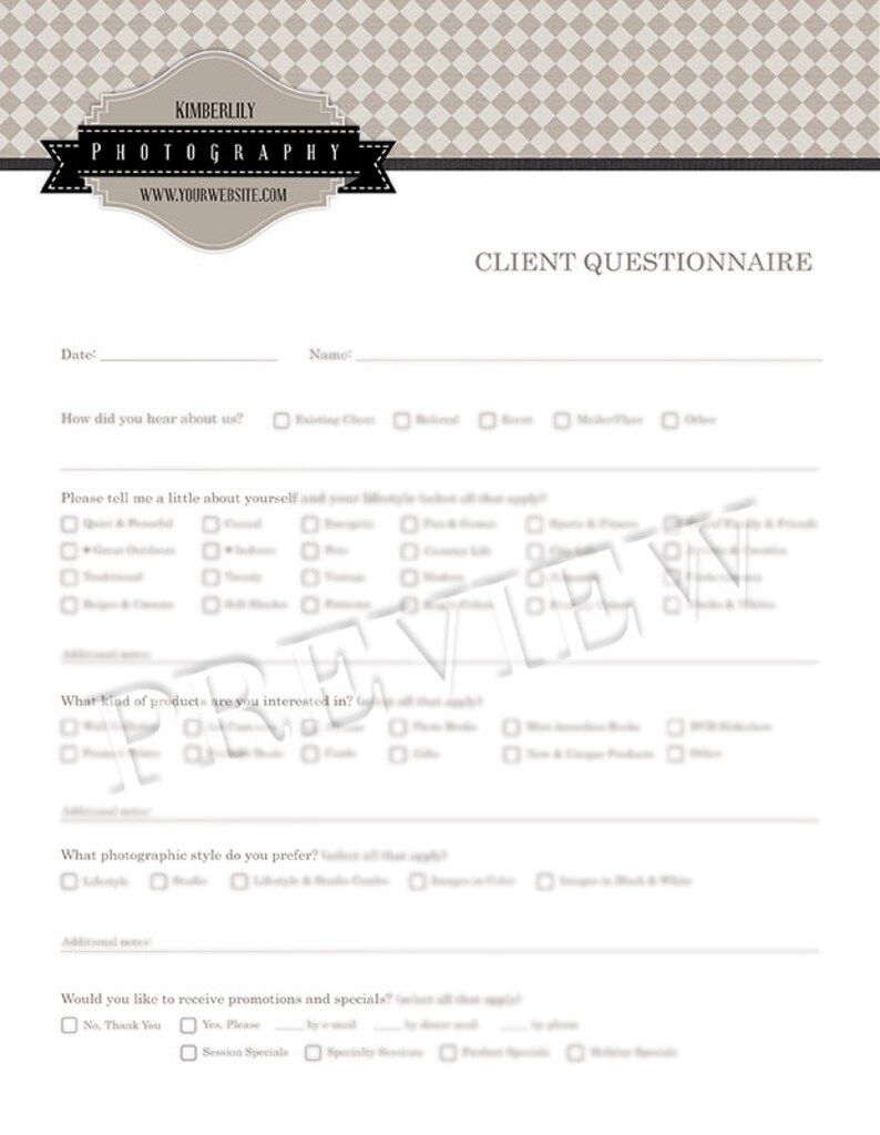 Client Questionnaire & Client Information Forms for Photographers ...