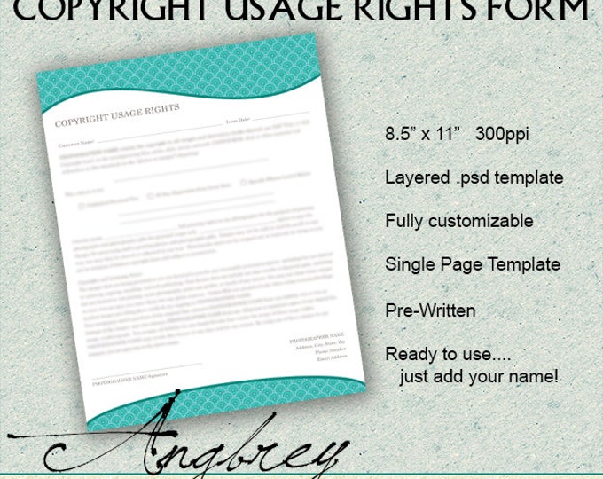 Copyright Usage Rights Form for Photographers, Print Release, Photoshop ...