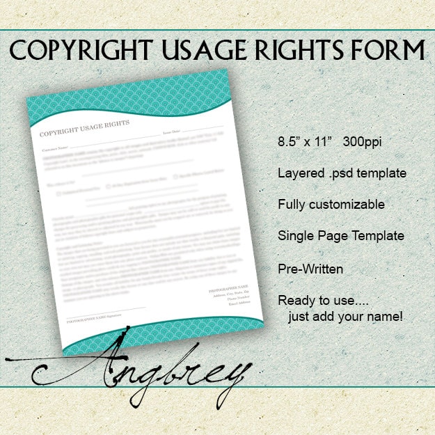 Copyright Usage Rights Form for Photographers, Print Release, Photoshop ...