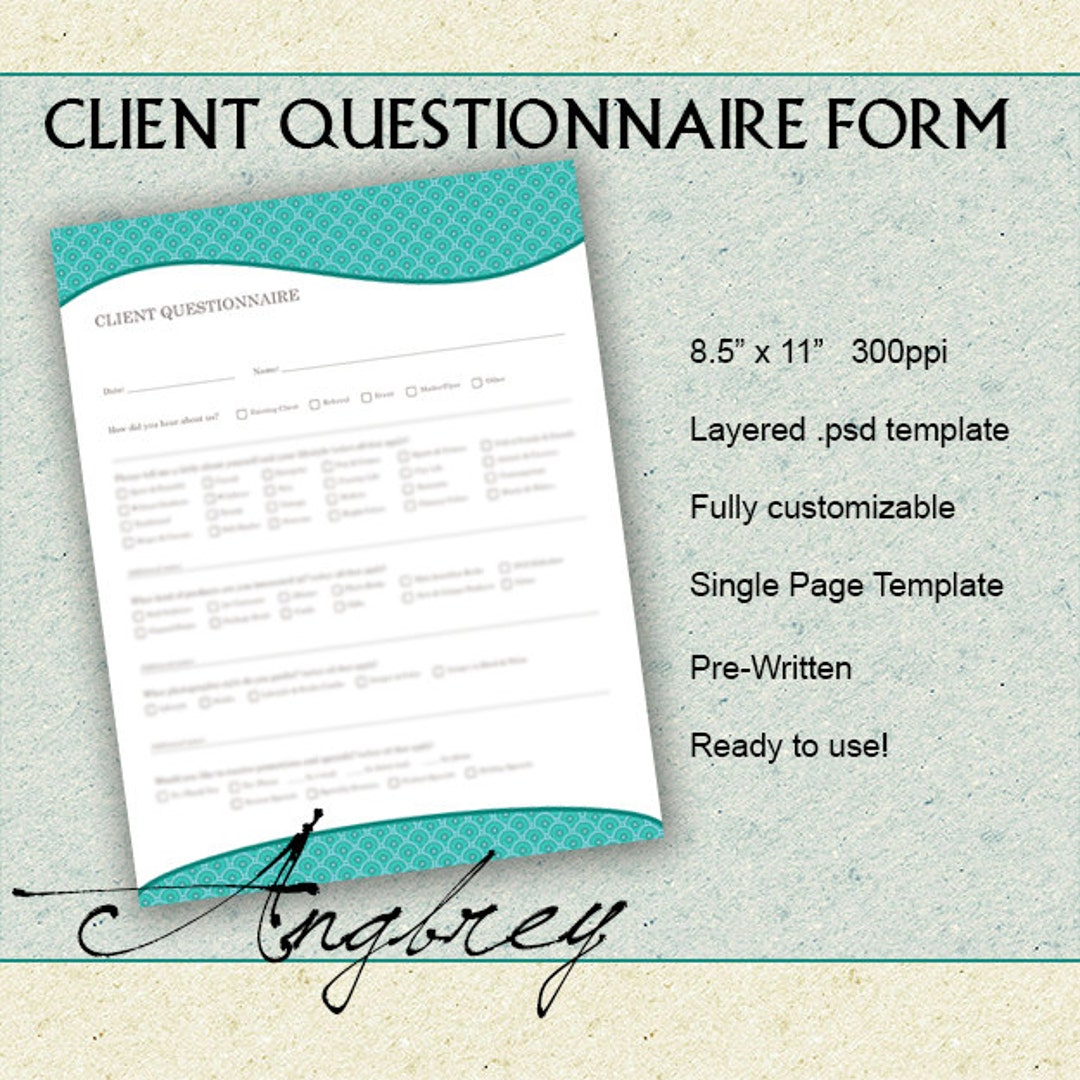 Client Questionnaire Form for Photographers, Client Information Form ...