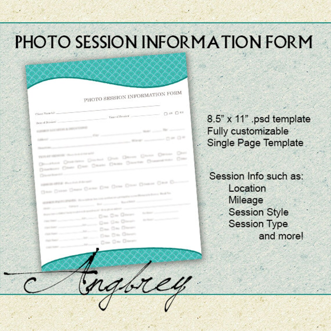 Photo Session Form for Photographers, Session Information Form ...