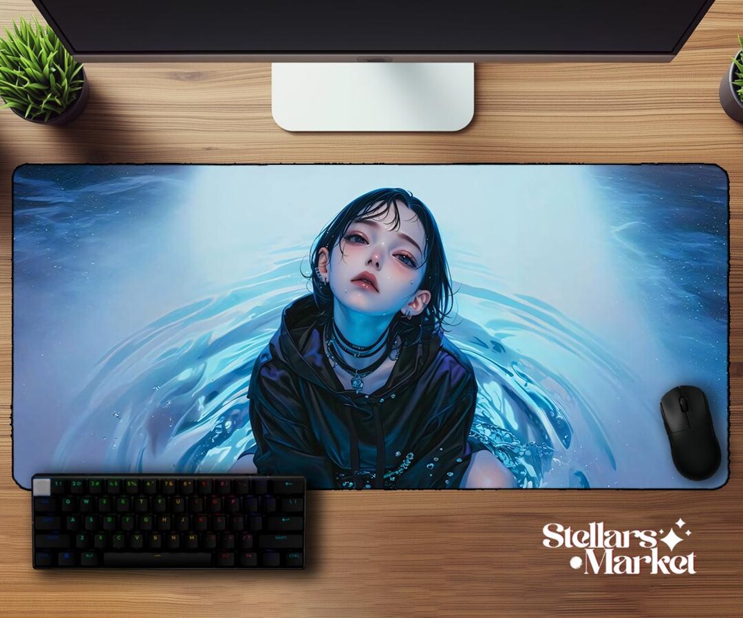 Cute Anime Girl Waifu Deskmat | Kawaii Mouse Pad | Aesthetic Neoprene ...