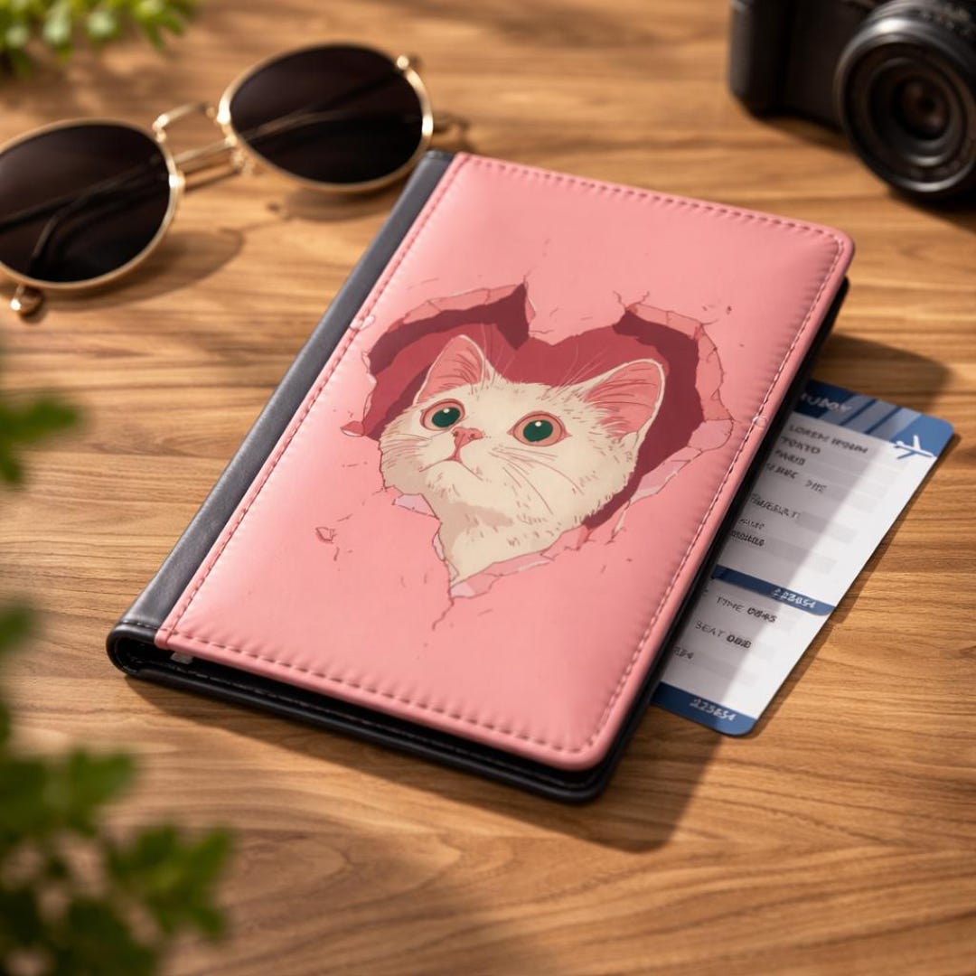 Cute White Cat Passport Cover | Pink Travel Wallet | Kawaii Kitten Gift ...