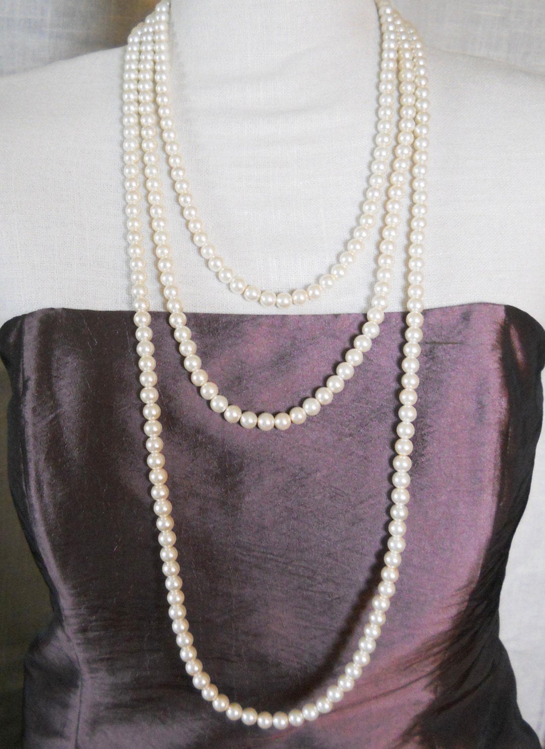 Extra Long Pearl Necklace One Long Strand of Pearls Necklace Ivory ...