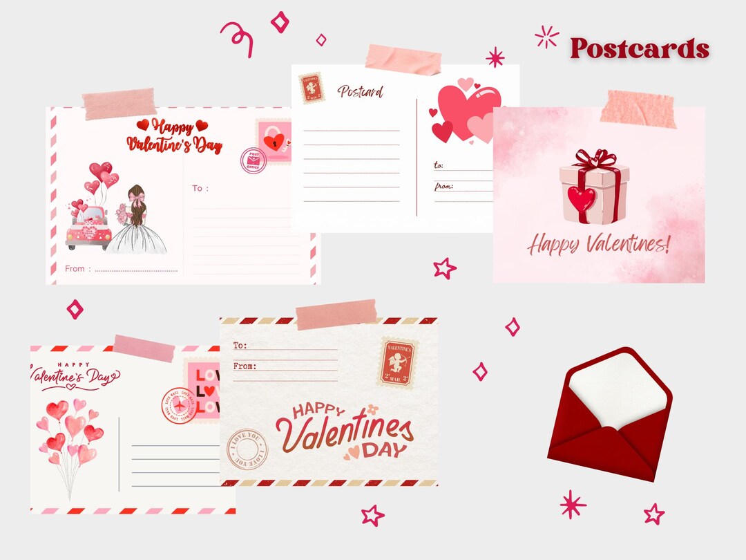 Printable Valentines Day Postcards Bundle 10 Cards Minimal Romantic ...