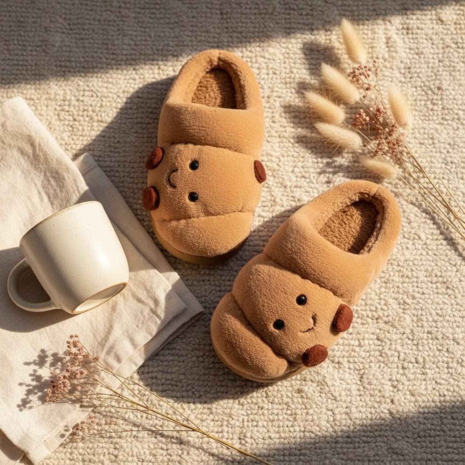 Cute Croissant Fluffy Slippers Cozy Indoor House Shoes - Etsy