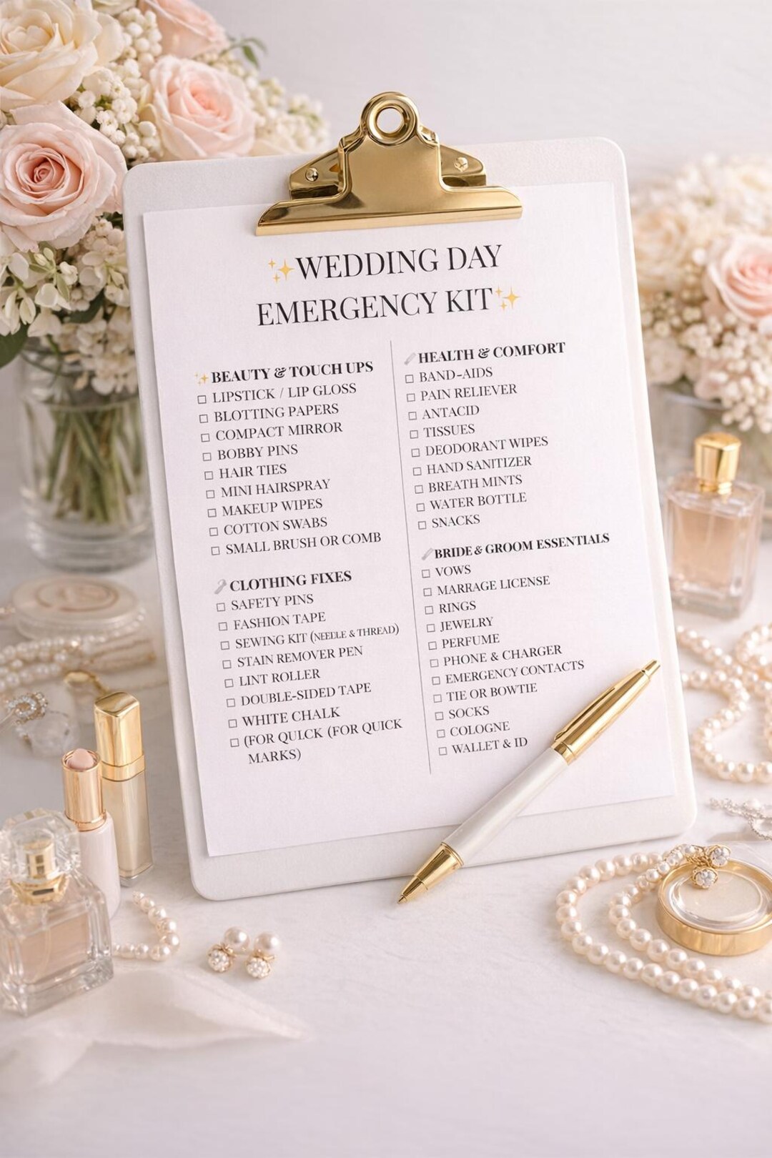 Bridal Emergency Kit Checklist | Wedding Day Essentials (instant ...