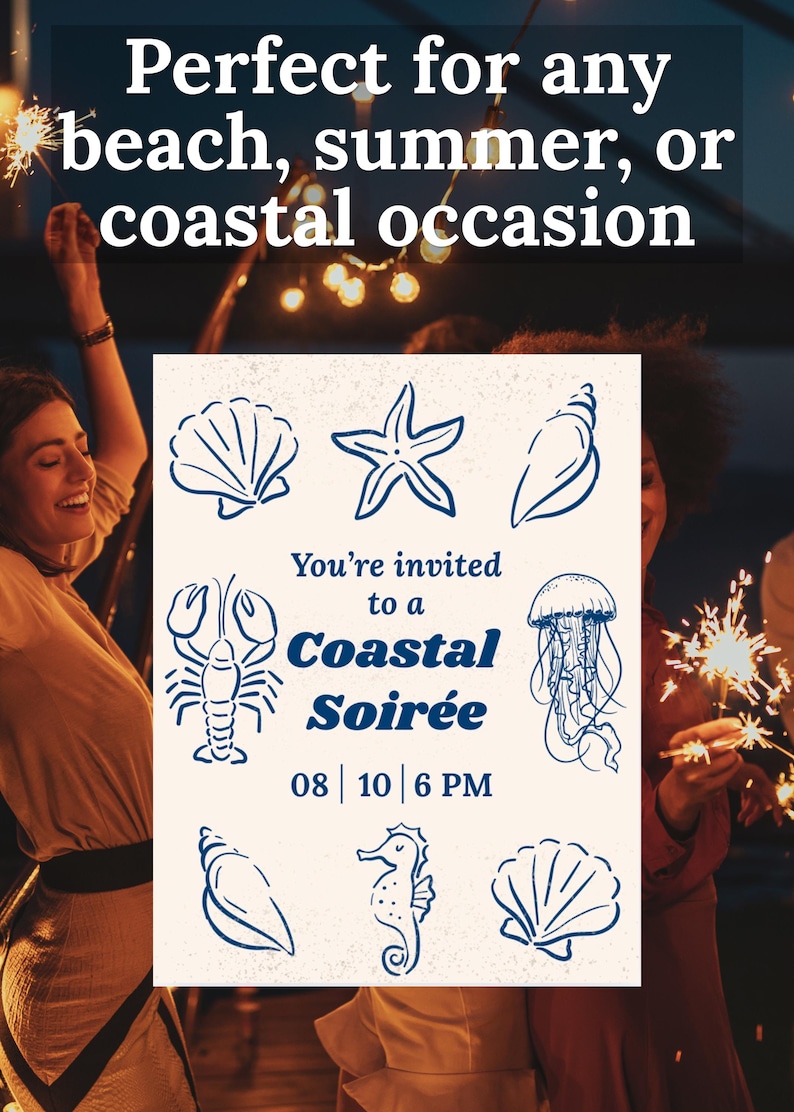 Beach Party Invitation, Editable Canva Template,coastal Summer Party ...