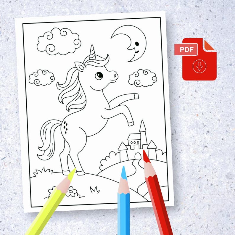 Unicorn Coloring Pages for Kids | 10 Page Printable Book (PDF Download ...