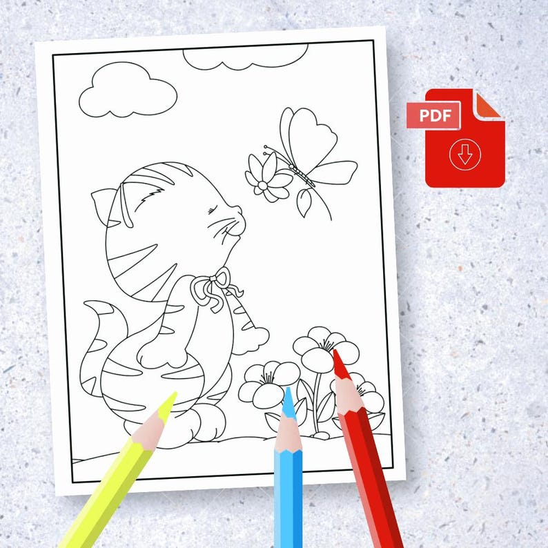 CUTE CAT Coloring Pages for Kids | Printable PDF Coloring Book ...