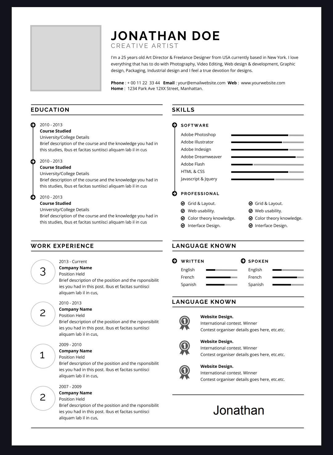 Resume and CV Template Jonathan | Editable Mircosoft Word Format | - Etsy