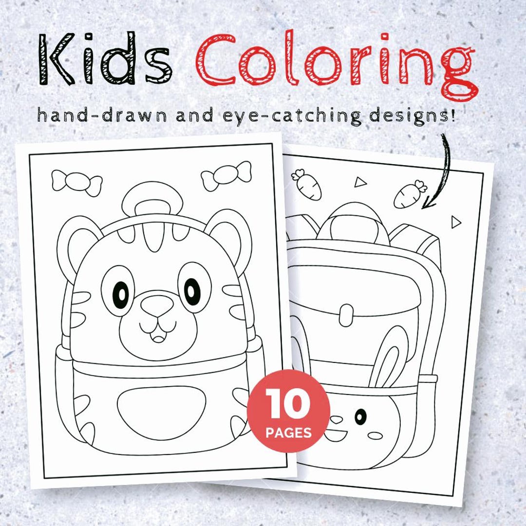 School Bag Coloring Pages for Kids | 10 Page Printable Book (PDF ...