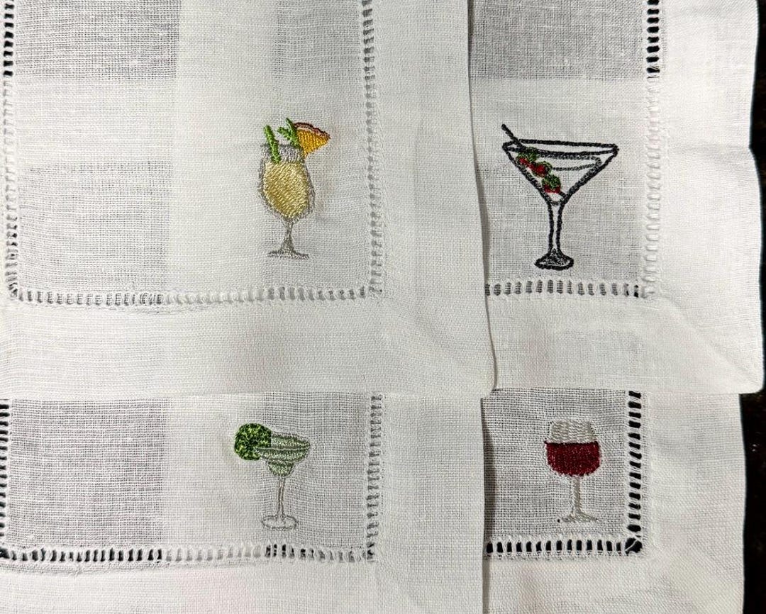 Embroidered Cocktail Napkins With Mini Cocktails - Etsy