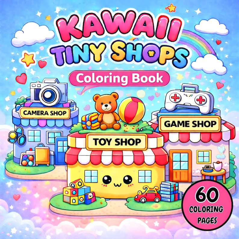 Kawaii Tiny Shops Coloring Book | Adorable Kawaii Storefronts & Tiny ...