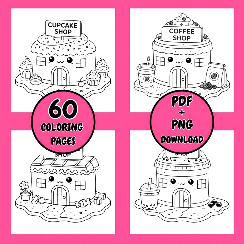 Kawaii Tiny Shops Coloring Book | Adorable Kawaii Storefronts & Tiny ...