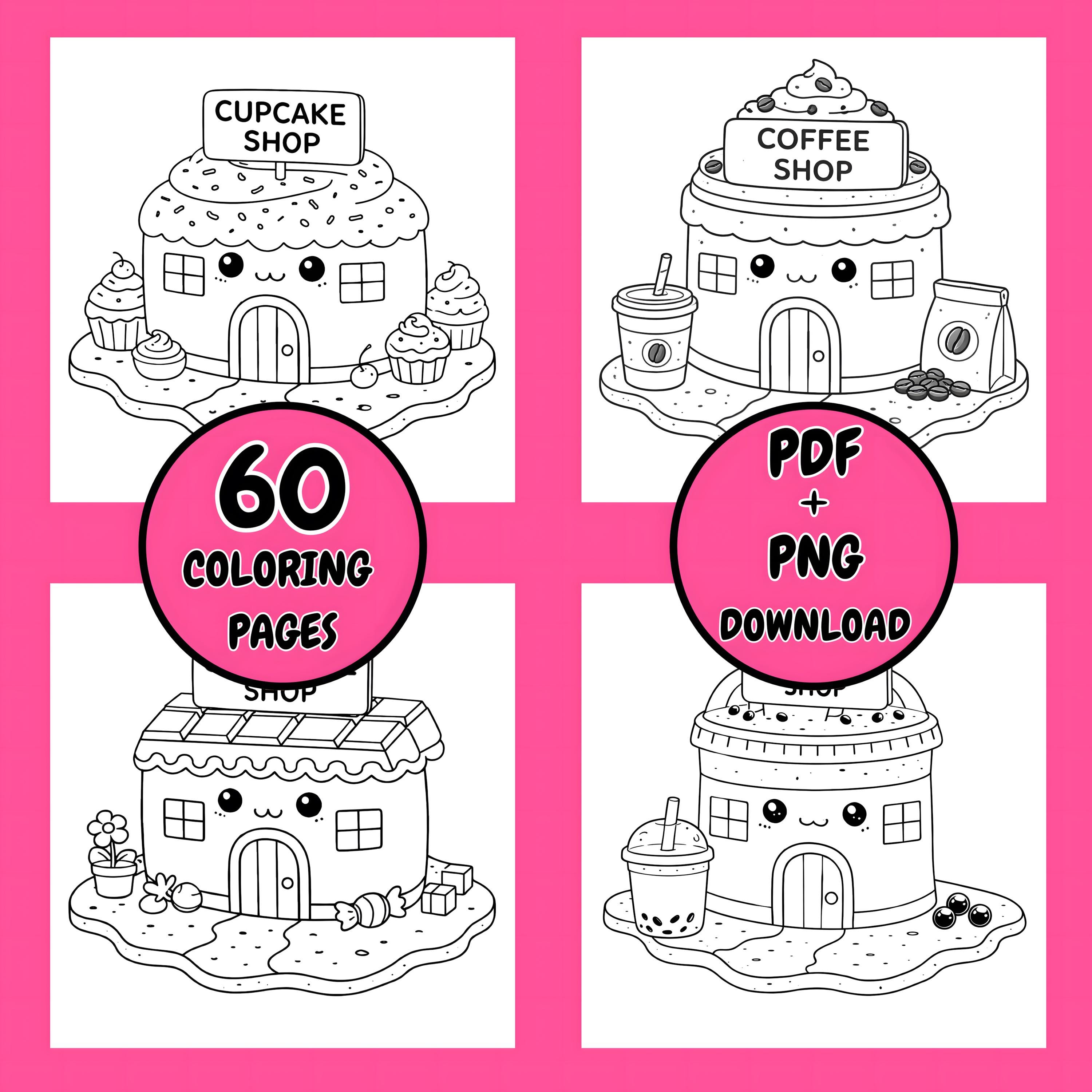 Kawaii Tiny Shops Coloring Book | Adorable Kawaii Storefronts & Tiny ...