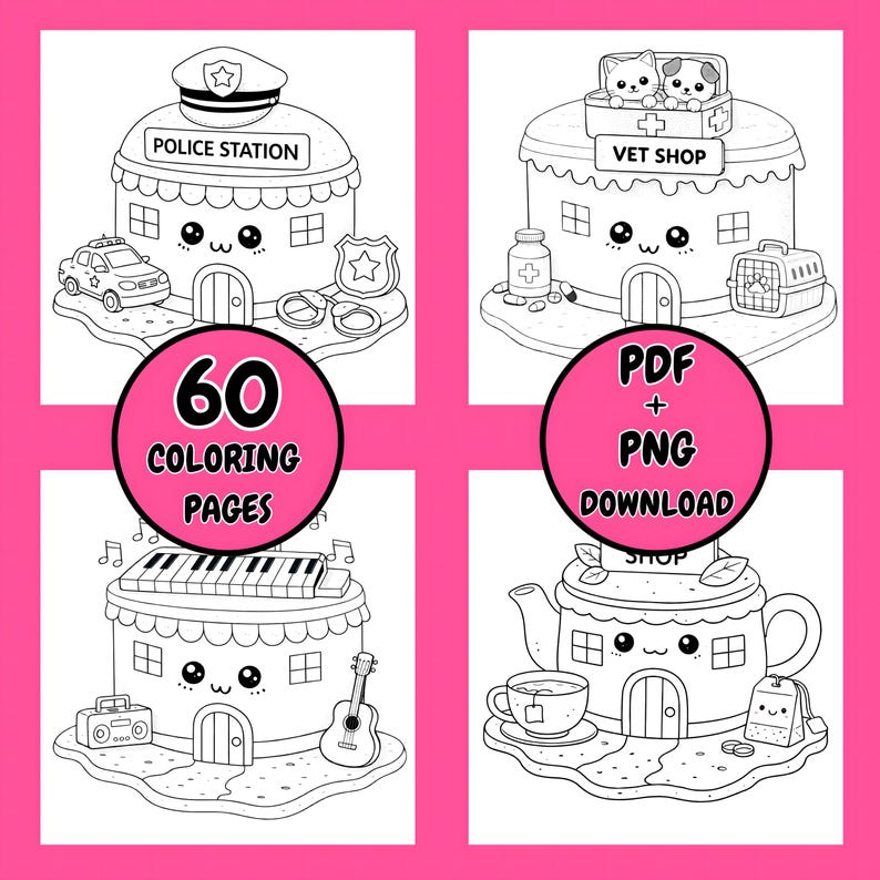 Kawaii Tiny Shops Coloring Book | Adorable Kawaii Storefronts & Tiny ...