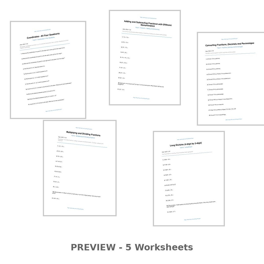 Printable Grade 5/6 Math Worksheets PDF | Homeschool Activities | 5 ...