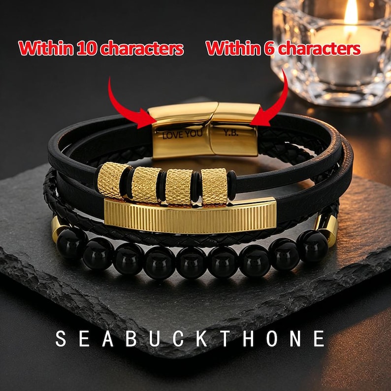 To My Husband Magnetic Clasp Bracelet Gold Steel Lava Stone Leather ...