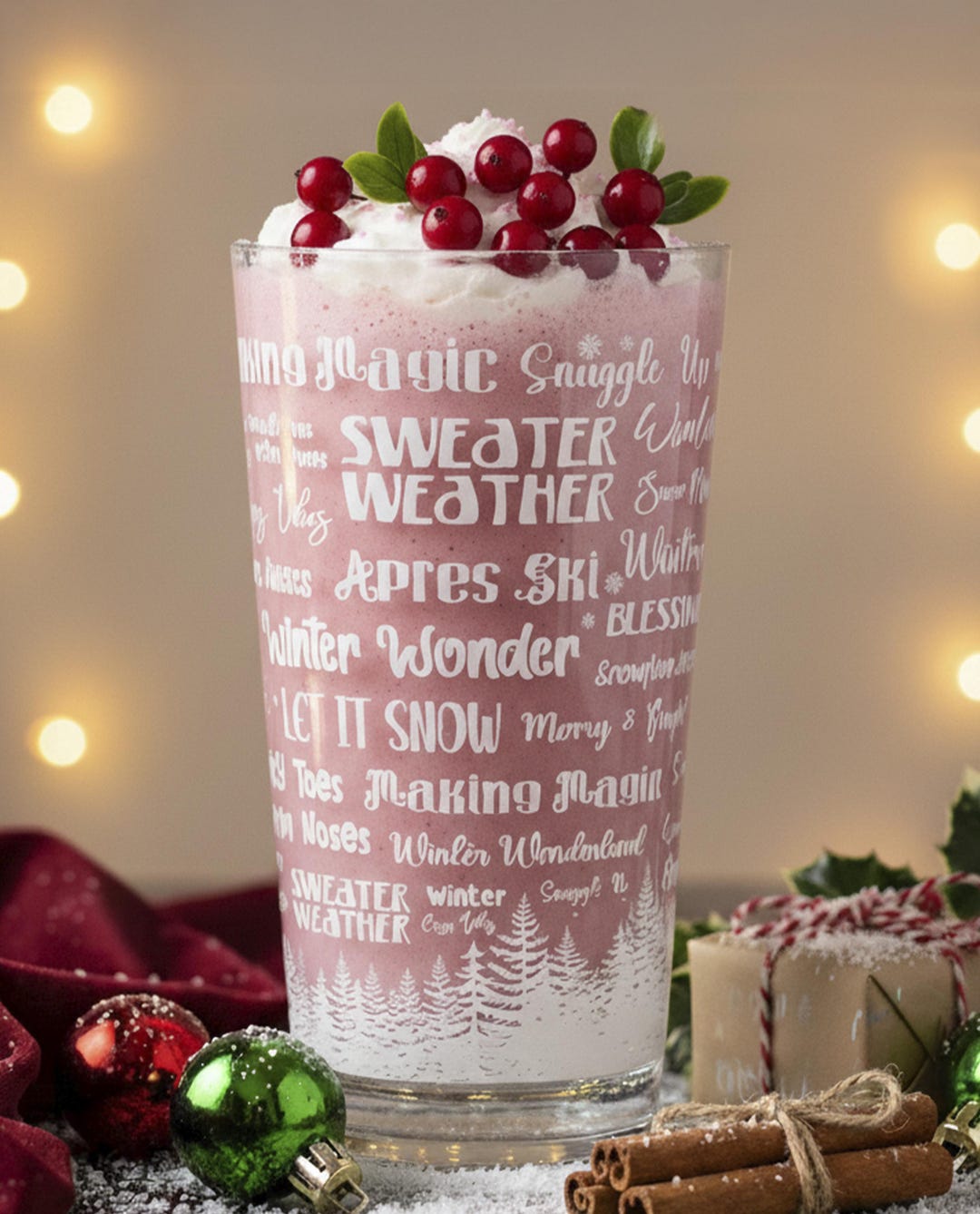 Winter Wonderland Word Cloud Glass | Festive Theme 20oz Pint ...