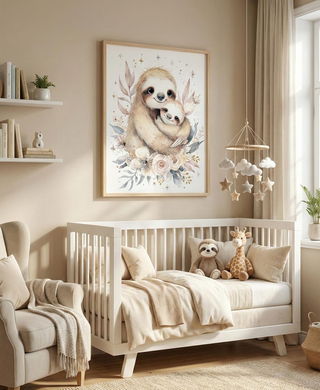 Boho Sloth Nursery Print • Watercolor Wall Art • Printable Baby Room ...