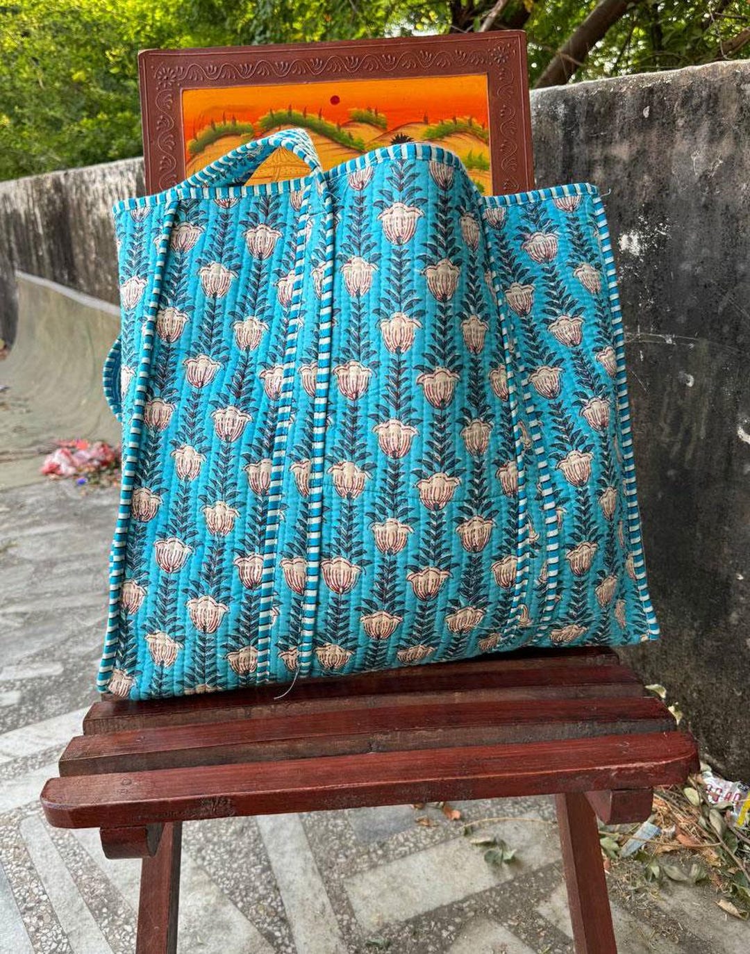 Premium Cotton Quilted Block Printed Carry Bag With Lightweight and ...