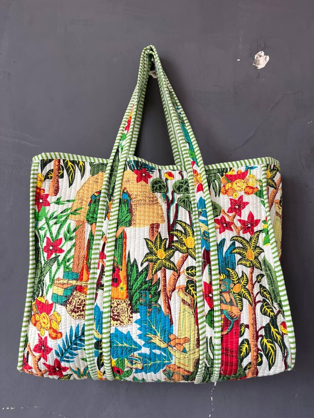 Designer Quilted Cotton Carry Bag With Artisan Block Printing and Fine ...