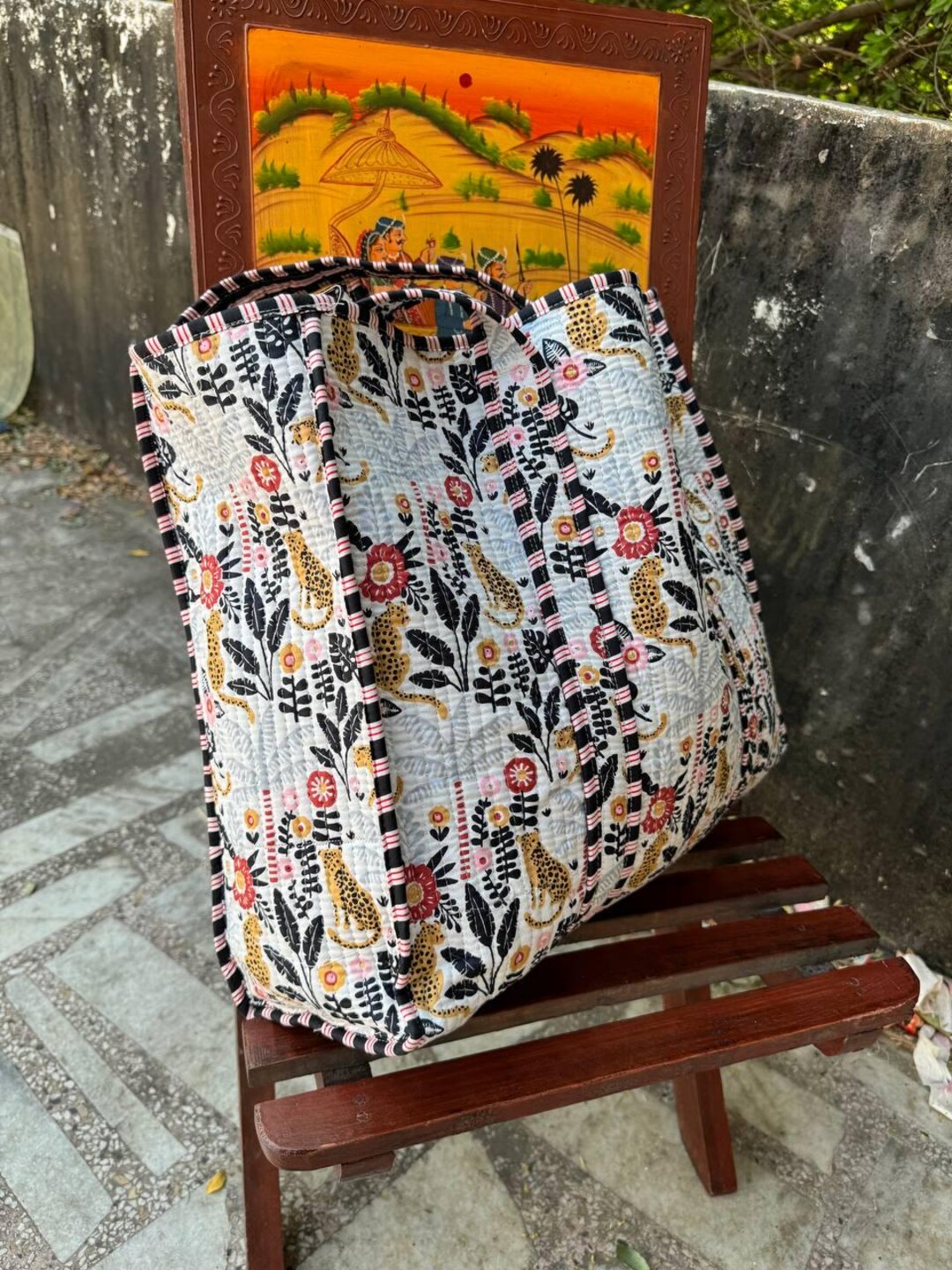 Cotton Quilted Block Printed Carry Bag Designed for Daily Use, Shopping ...
