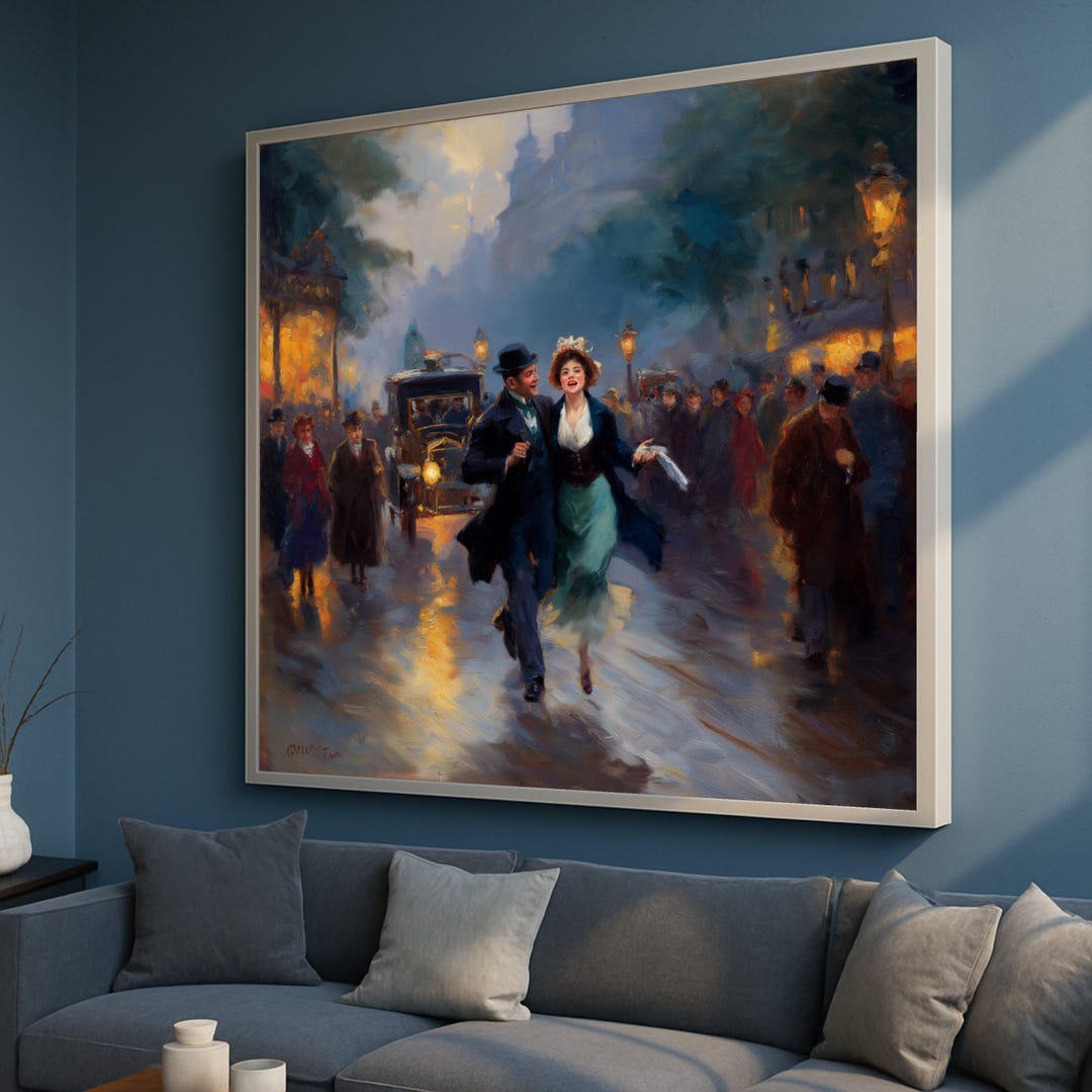 Vintage Romantic Stroll, Paris Street Scene Canvas, Impressionist ...
