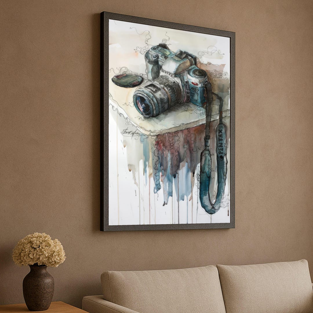 Vintage Camera Watercolor Art, Pentax DSLR Illustration Canvas ...
