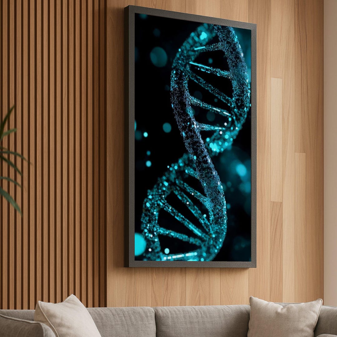 Glowing DNA Helix Canvas Wall Art, Abstract Science Decor, Molecular ...