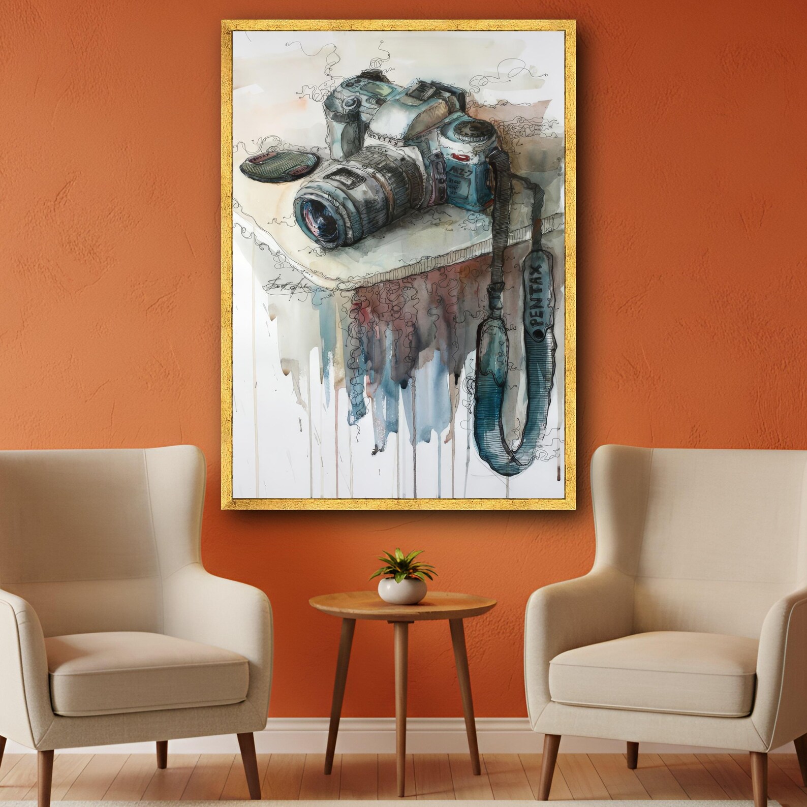 Vintage Camera Watercolor Art, Pentax DSLR Illustration Canvas ...