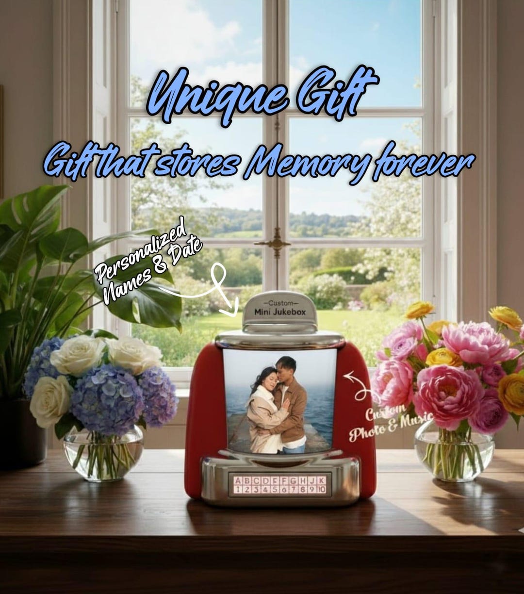 Retro Jukebox Music Box – Personalized Photo & Song, Valentine's Gift ...