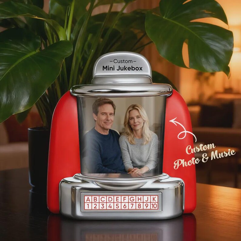 Retro Jukebox Music Box – Personalized Photo & Song, Valentine's Gift ...
